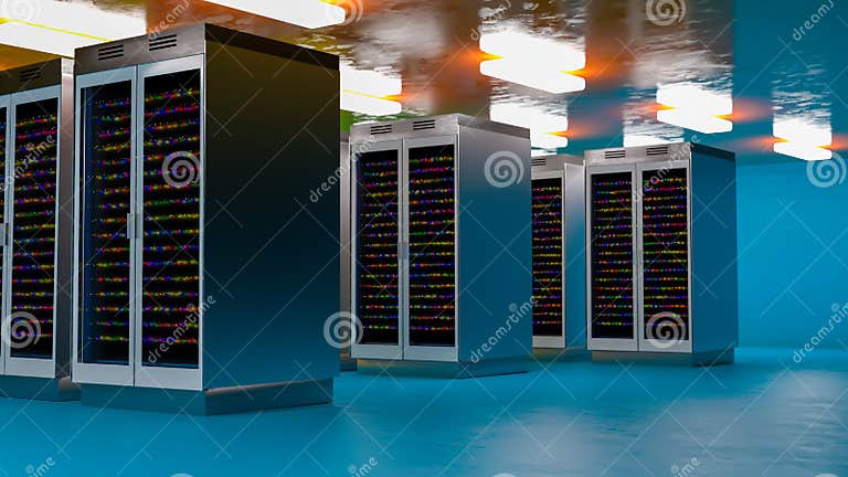 Server Room. Server Data Center. Backup, Mining, Hosting, Mainframe, Farm and Computer Rack with ...