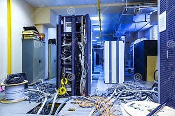 Server Room with Racks in Datacenter and Internet Problem Causing by ...