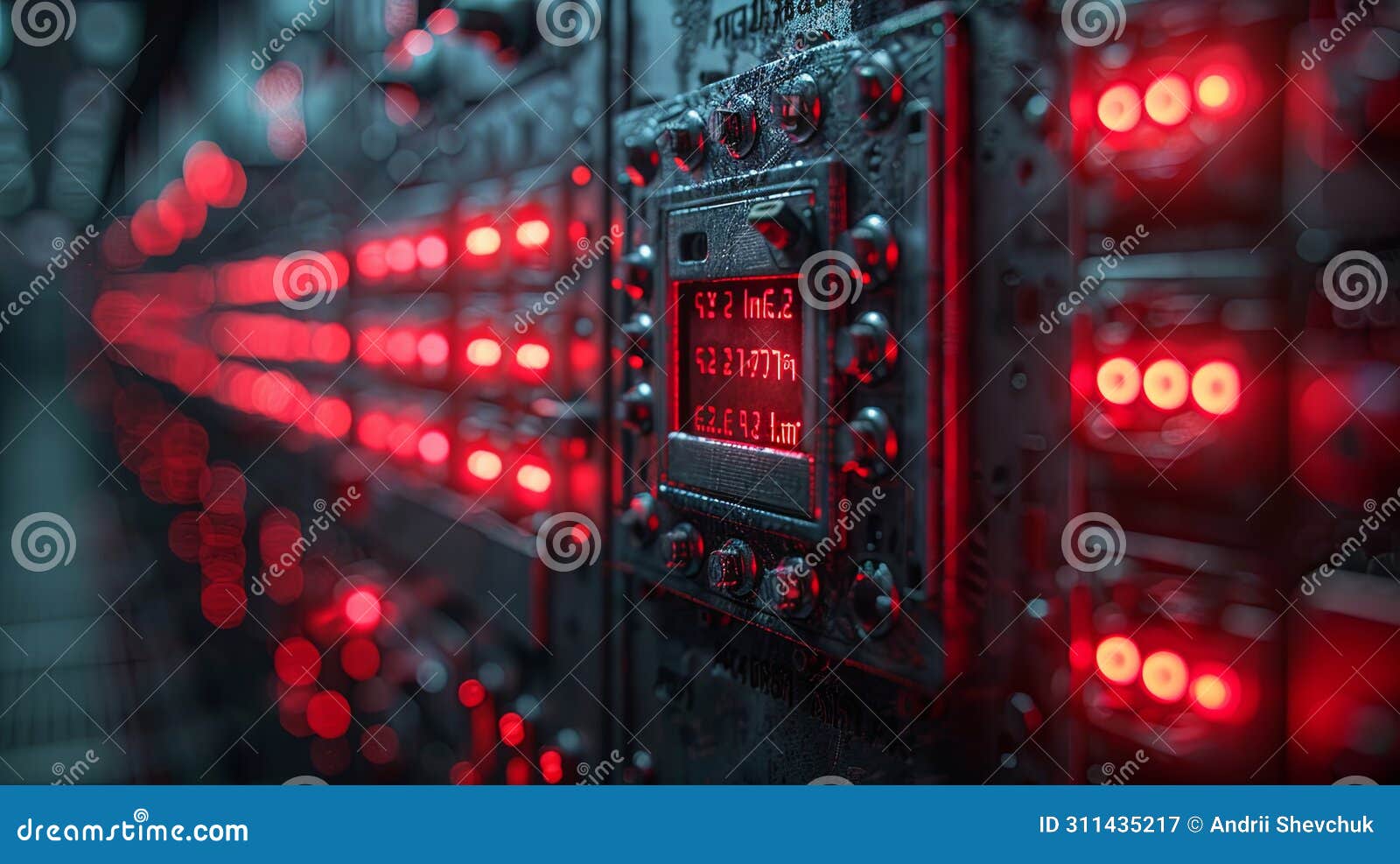 Server Room with Red Lights, Close-up. Data Center Concept Stock ...