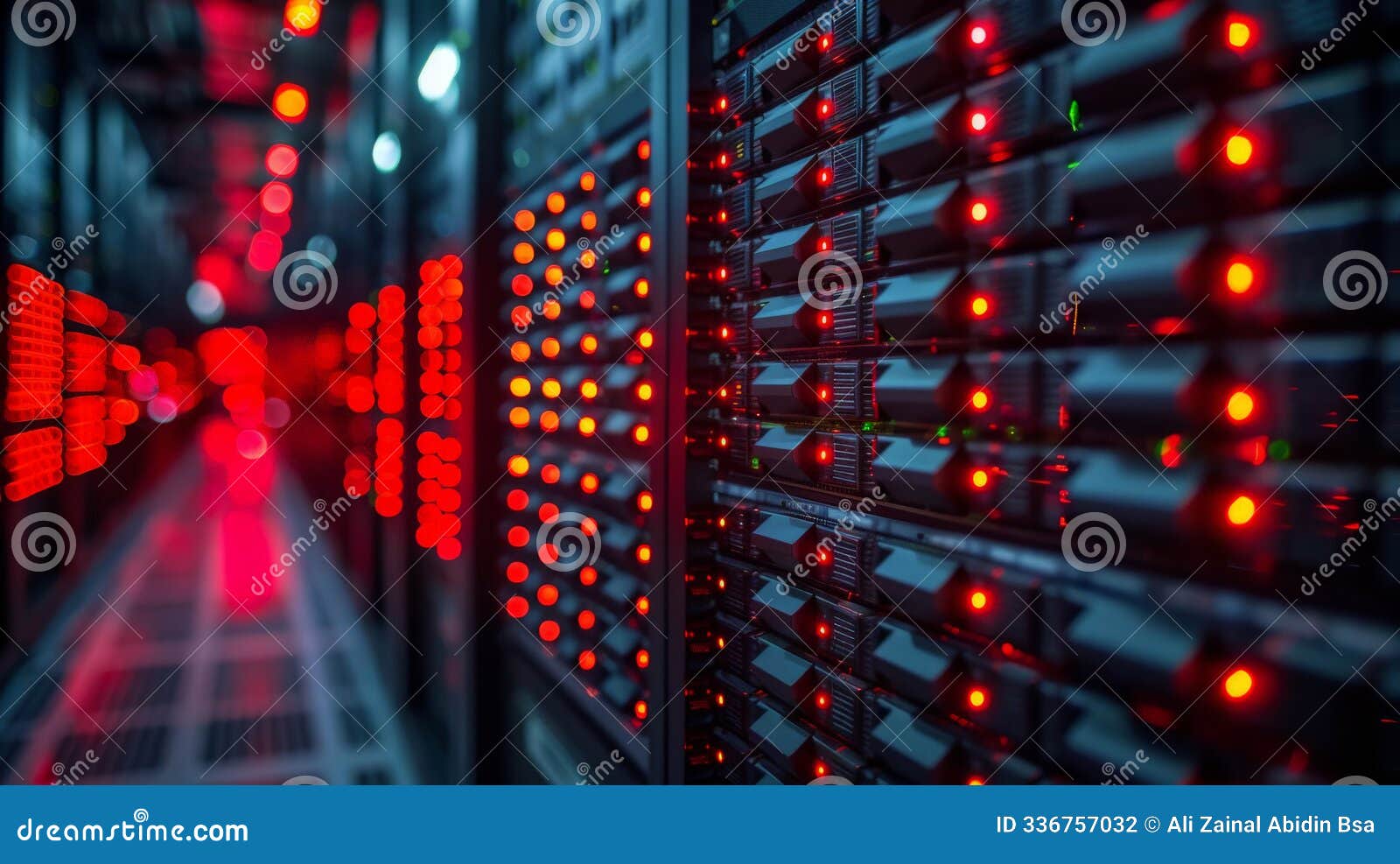 Server Room with Red Lights Stock Illustration - Illustration of ...