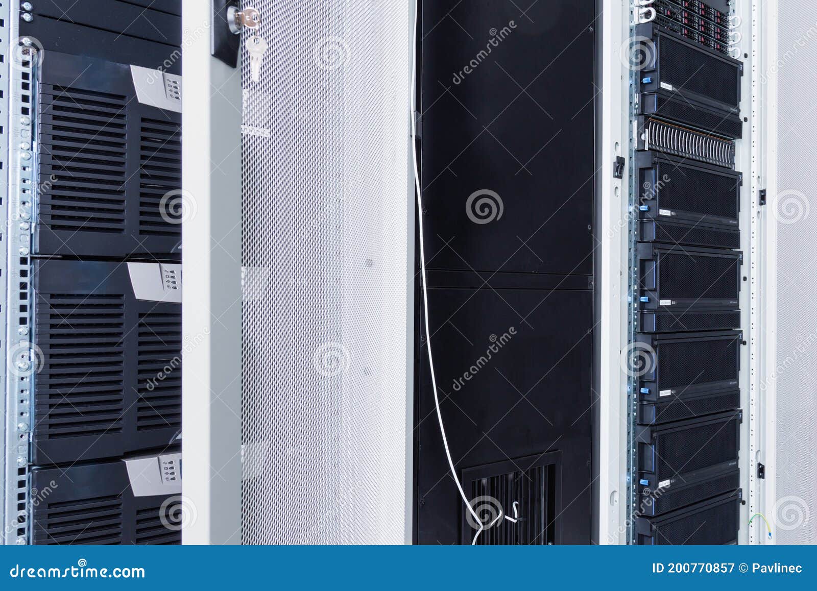 Server Room with a Row of Server Racks Stock Image - Image of rack ...