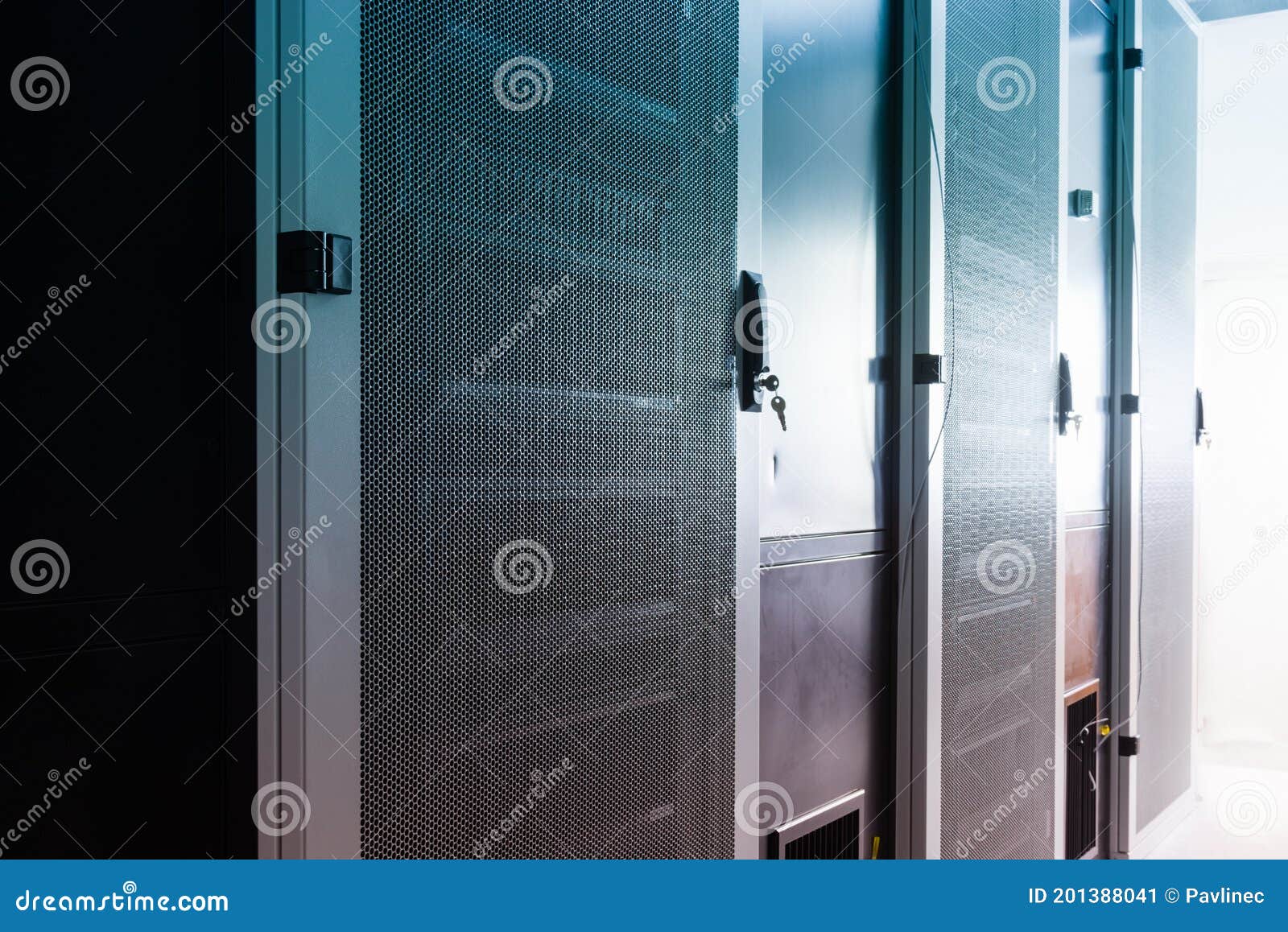 Server Room with a Row of Server Racks Stock Image - Image of internet ...