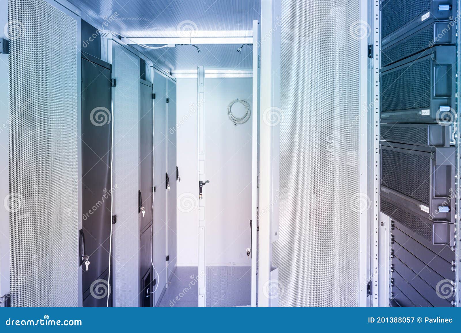 Server Room with a Row of Server Racks Stock Image - Image of internet ...