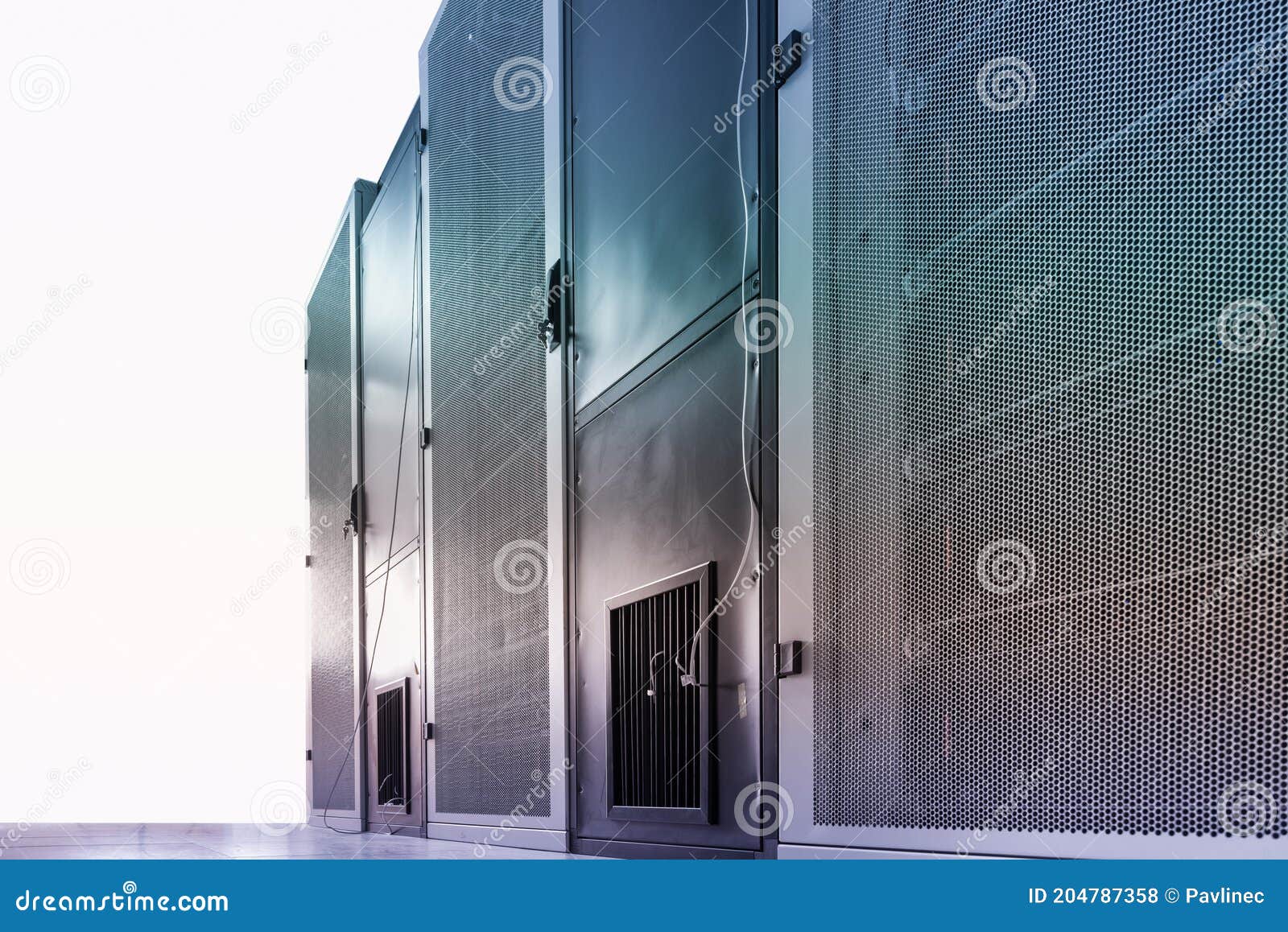 Server Room with a Row of Server Racks Stock Photo - Image of centre ...