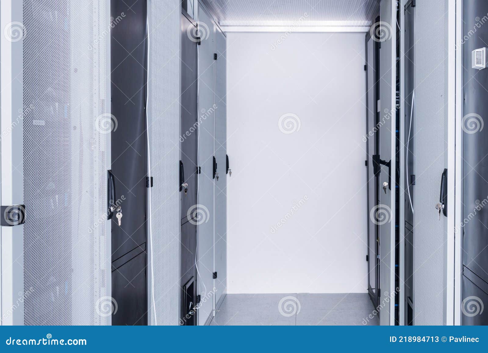 Server Room with a Row of Server Racks Stock Image - Image of rack ...
