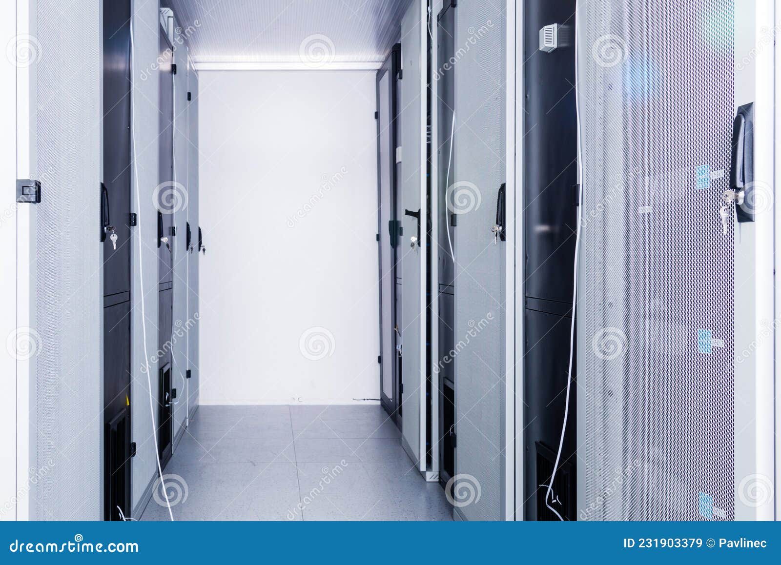 Server Room with a Row of Server Racks Stock Image - Image of rack ...