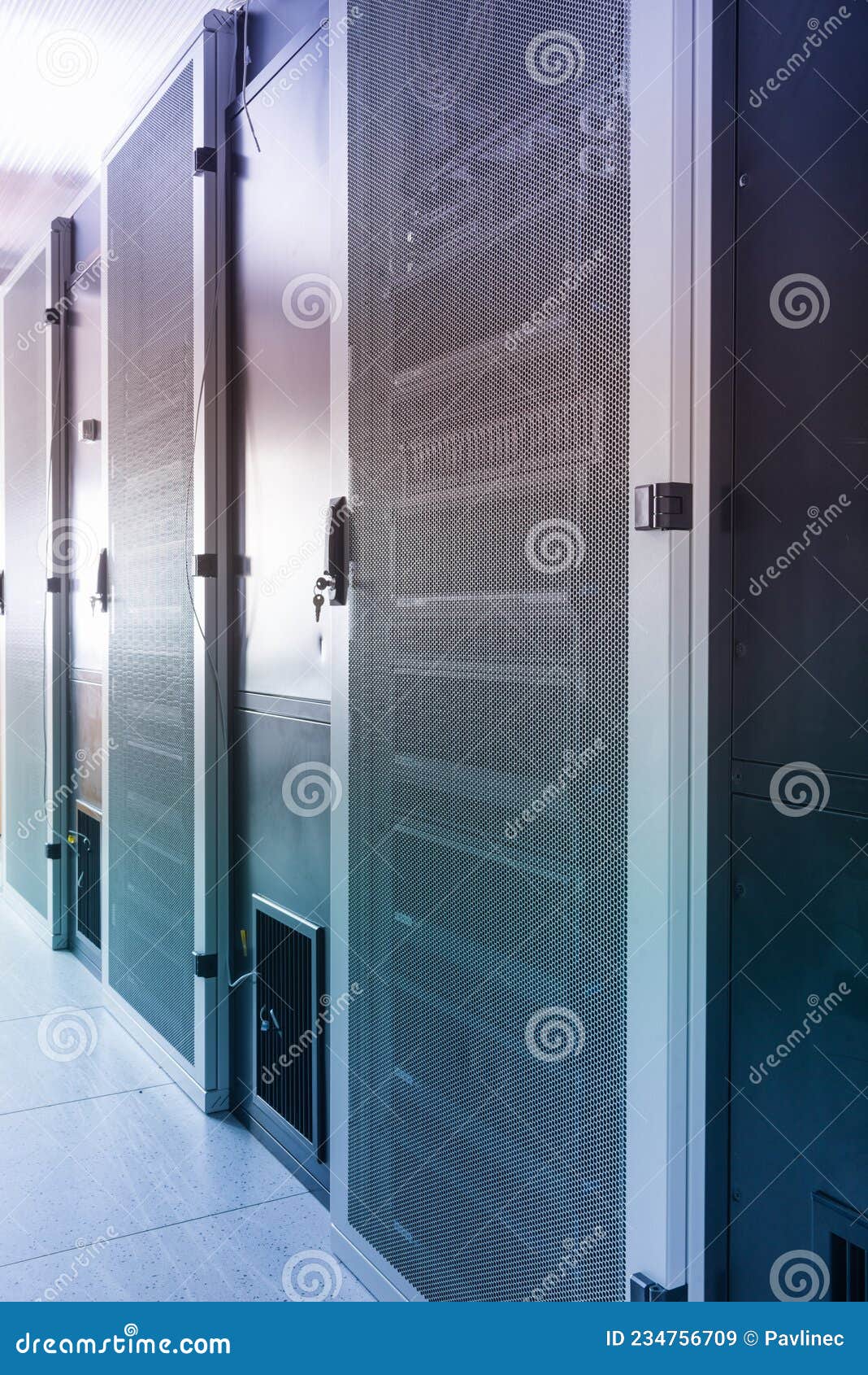 Server Room with a Row of Server Racks Stock Image - Image of ...