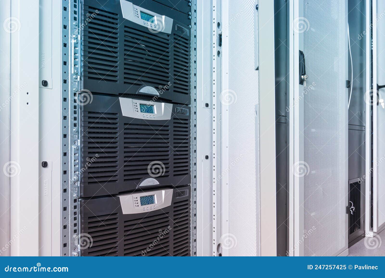 Server Room with a Row of Server Racks Stock Image - Image of computer ...