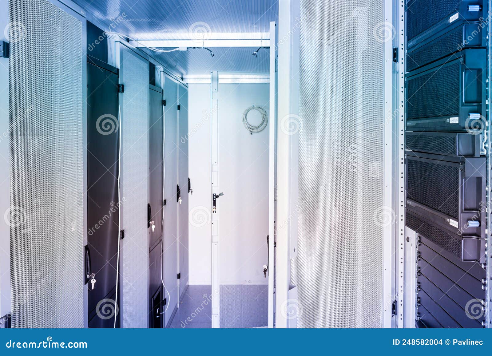 Server Room with a Row of Server Racks Stock Photo - Image of computing ...
