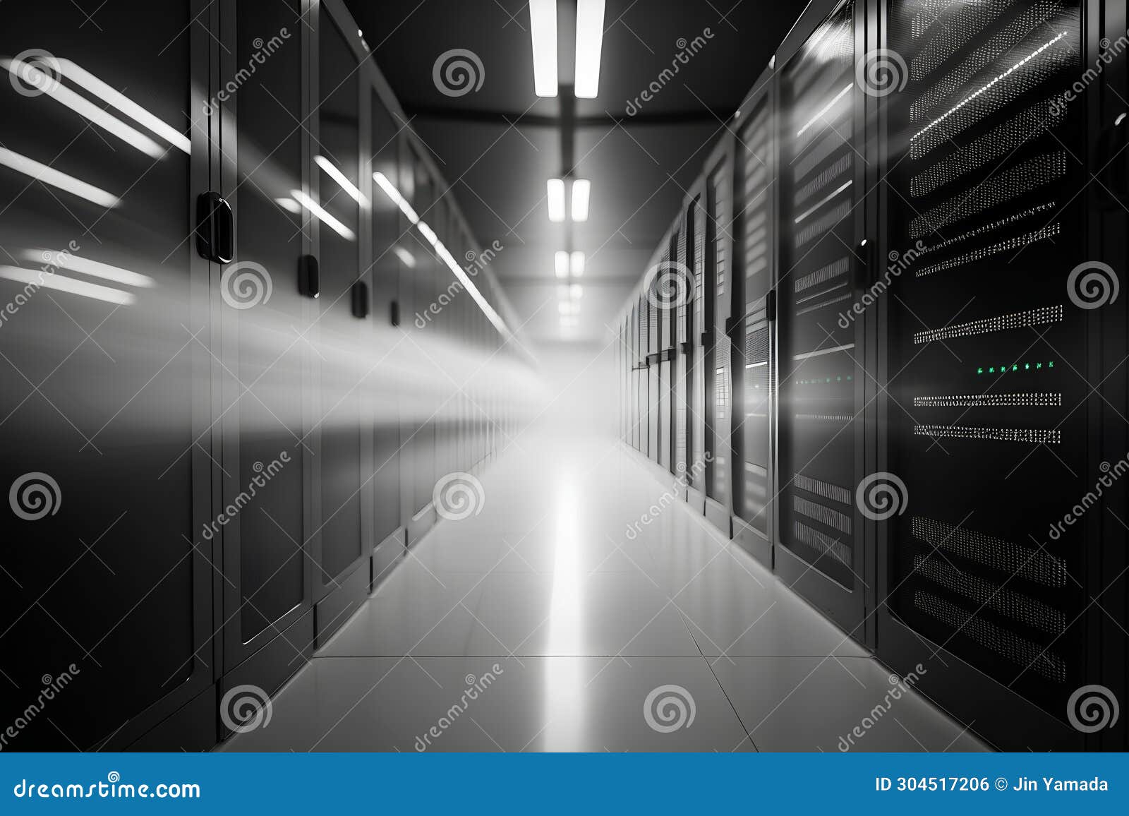 Server Room with Rows of Black Servers (3D Rendering) Stock ...