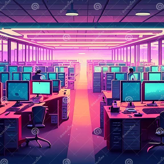 Server Room with Rows of Computer Monitors, 3d Render Illustration. AI Generated Stock ...