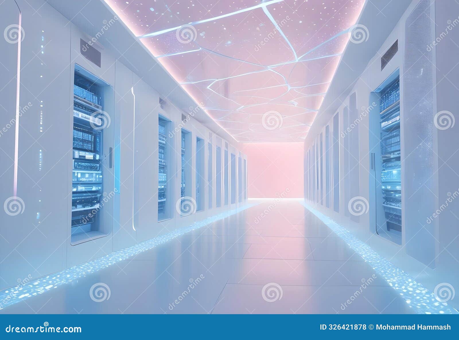 A Server Room with Rows of Metal Servers Lined Up in a White Room with ...