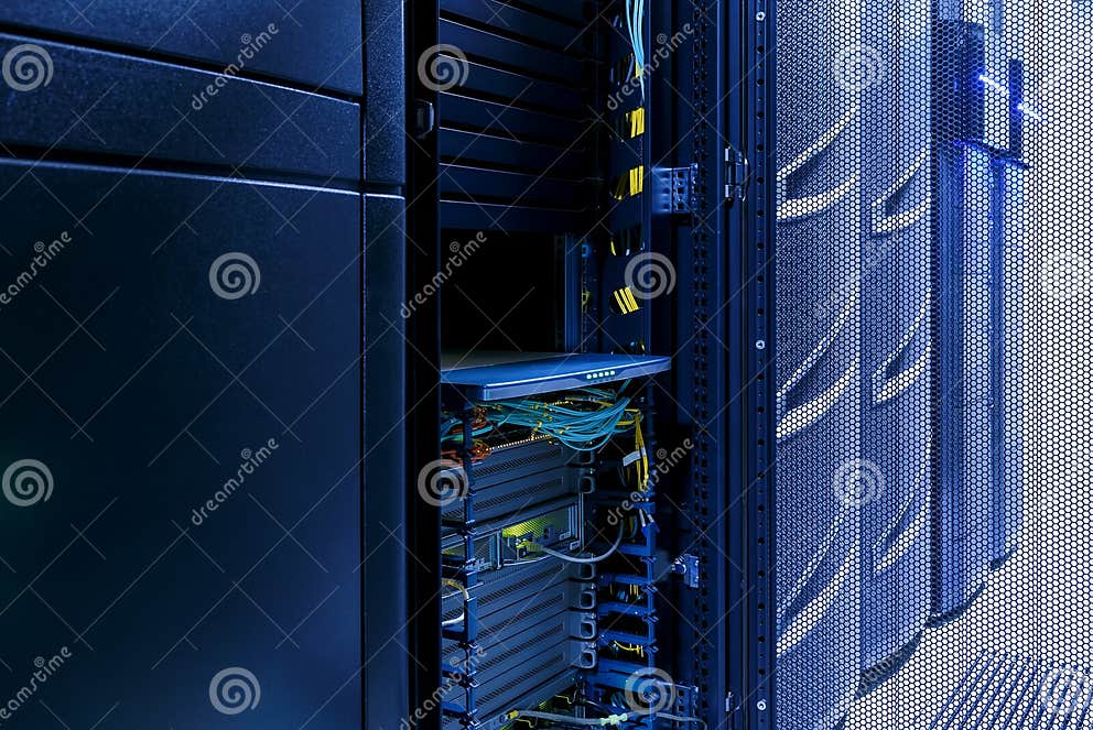 Server Room with Rows of Modern Mainframes Stock Photo - Image of cable ...