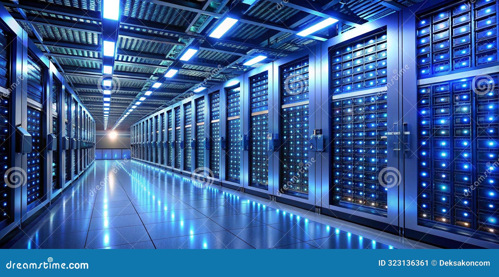 Server Room with Rows of Racks and Blinking Lights AI-Created Content ...