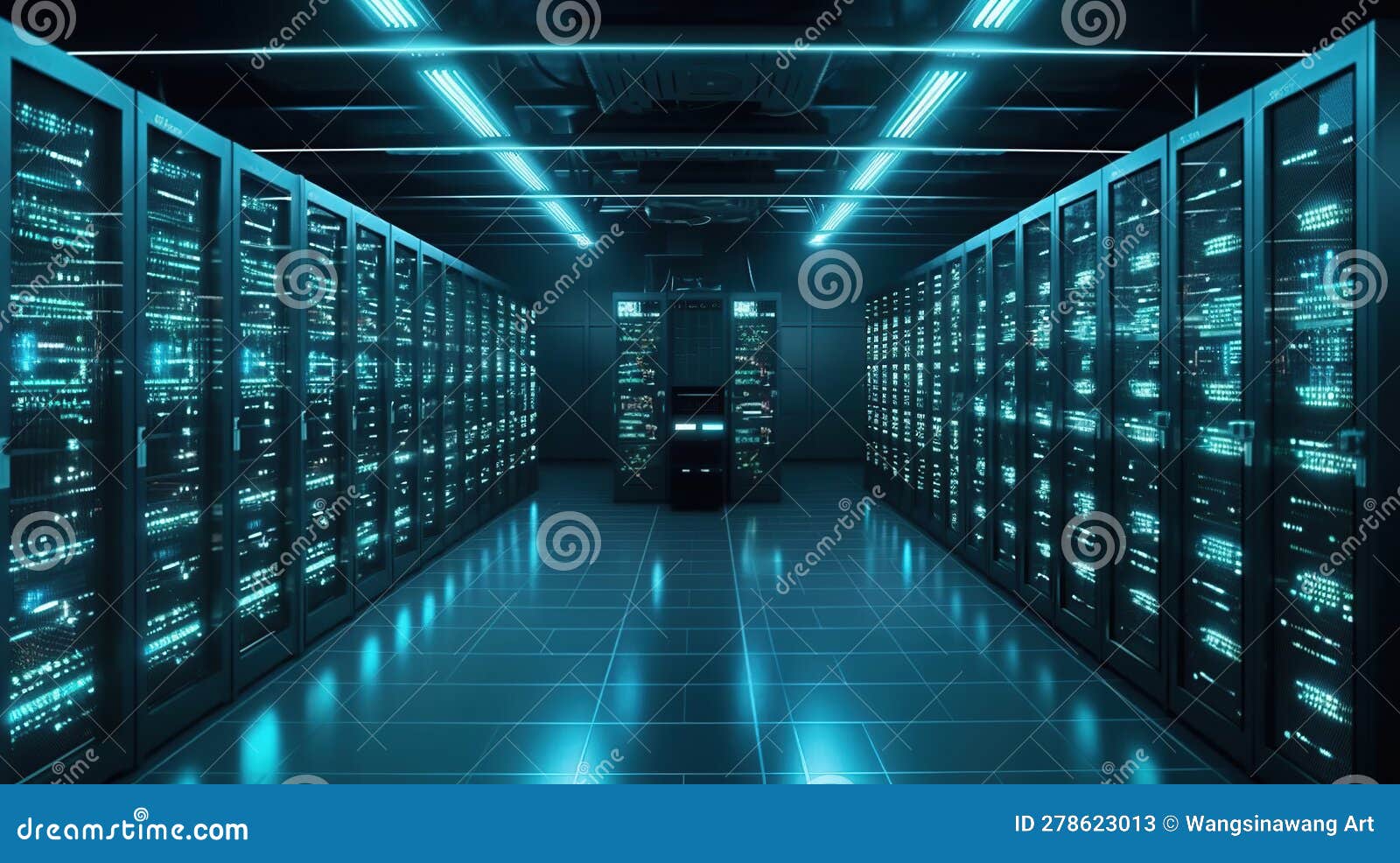 Server Room, with Rows of Servers and LED Lights, Ai Generated Image ...