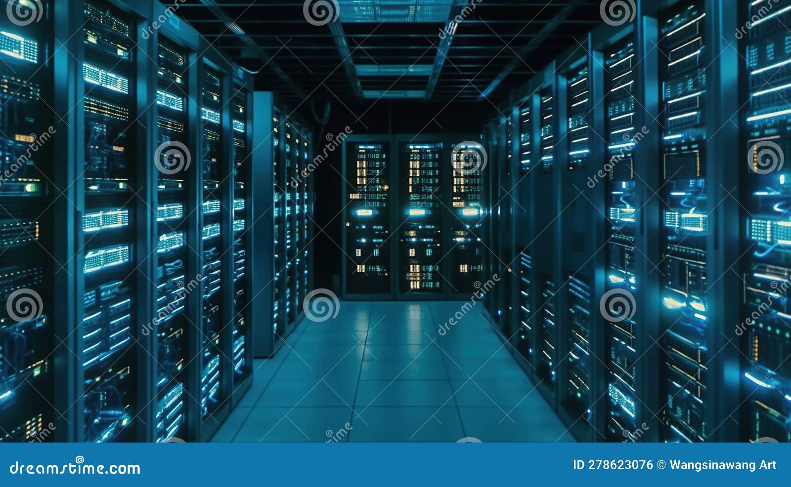 Server Room, with Rows of Servers and LED Lights, Ai Generated Image ...