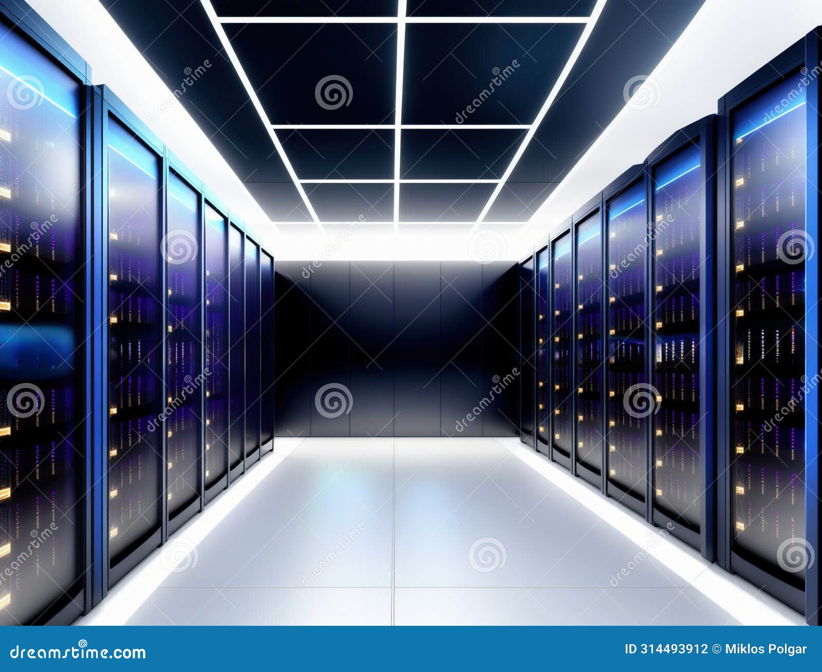A Server Room with Rows of Servers Lined Up Against the Walls. Stock ...