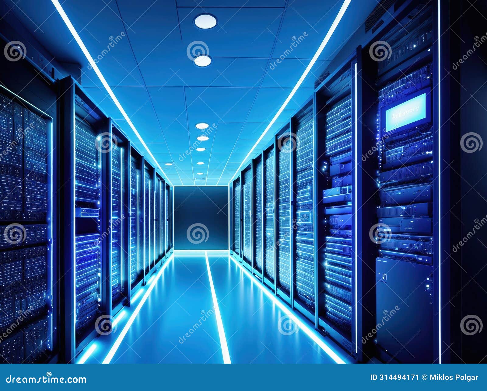 A Server Room with Rows of Servers Lined Up in the Middle of the Room ...