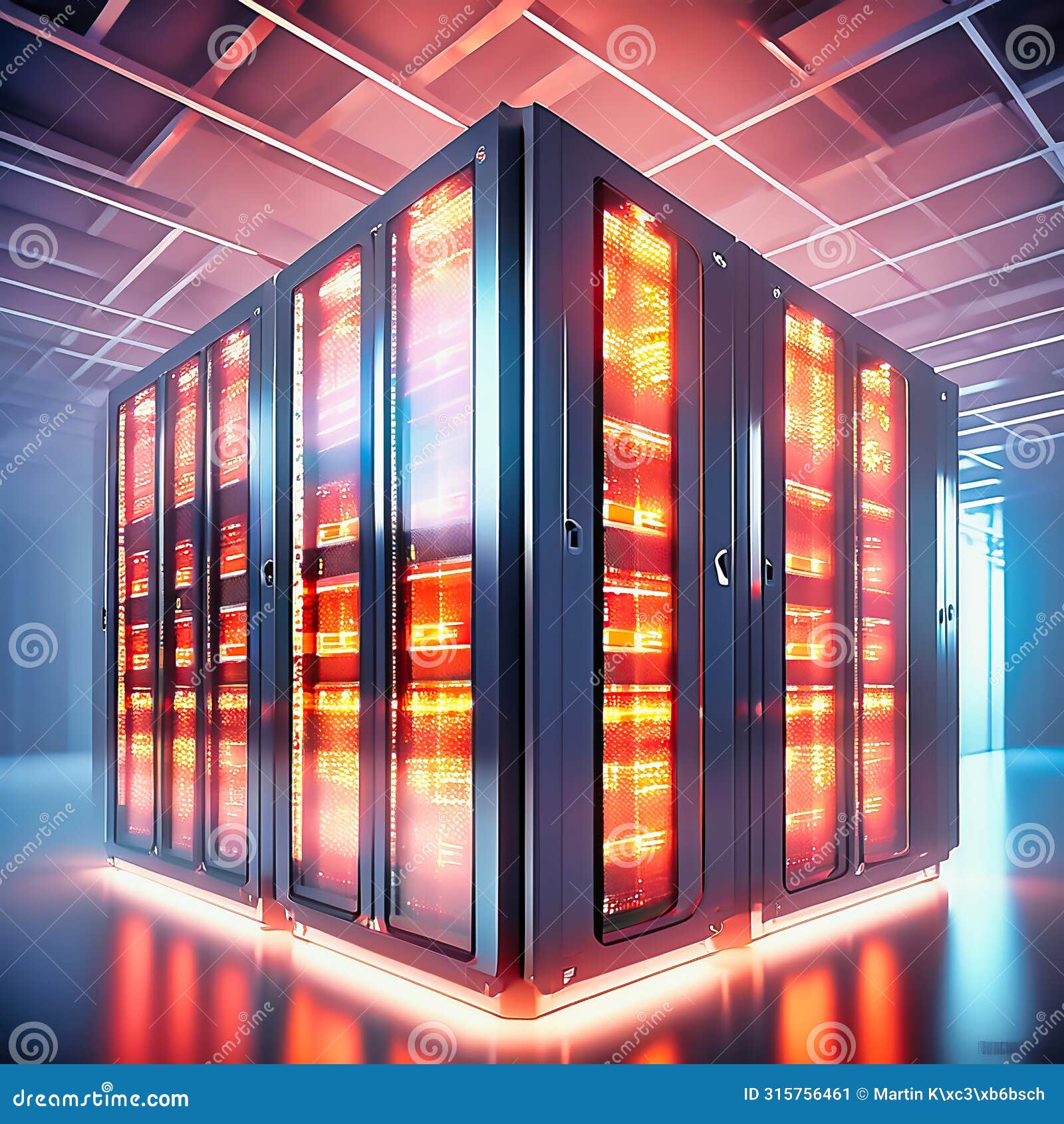 Server Room with Server Cabinets, Digitalis for Host PC. Management and ...