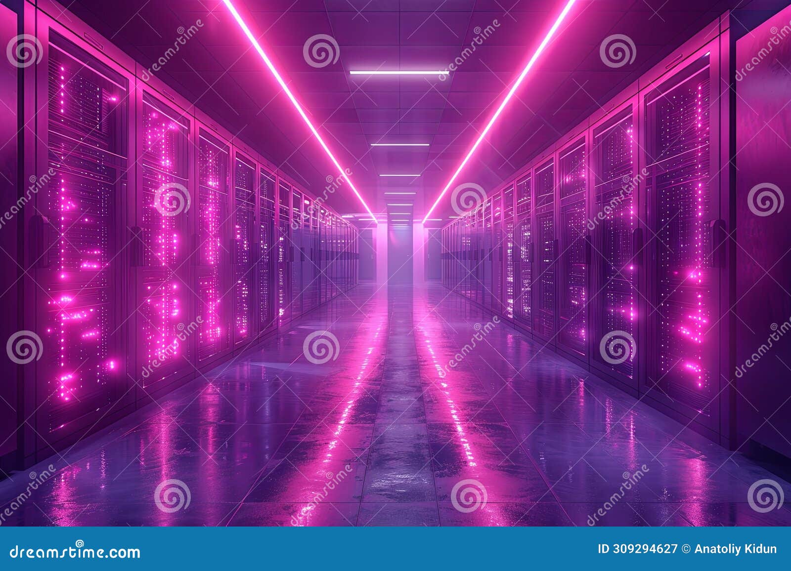 A Server Room with Server Racks in the Dark, in the Style of Light ...