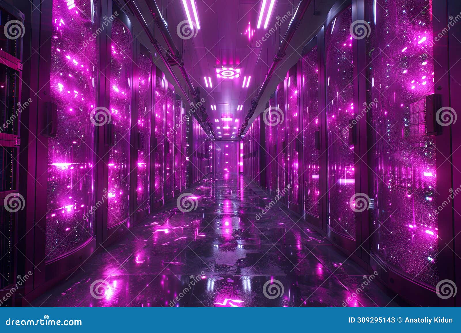 A Server Room with Server Racks in the Dark, in the Style of Light ...