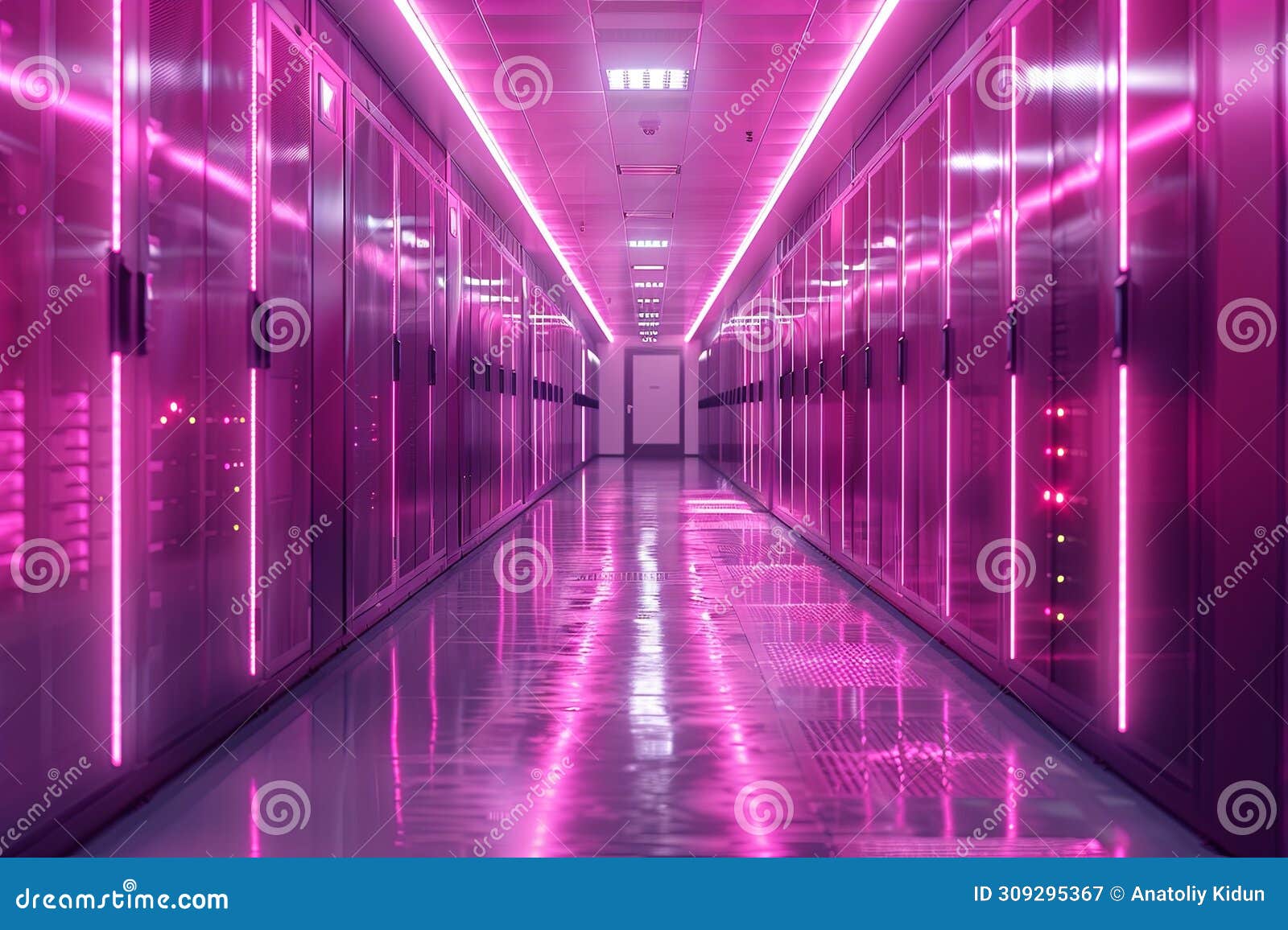 A Server Room with Server Racks in the Dark, in the Style of Light ...