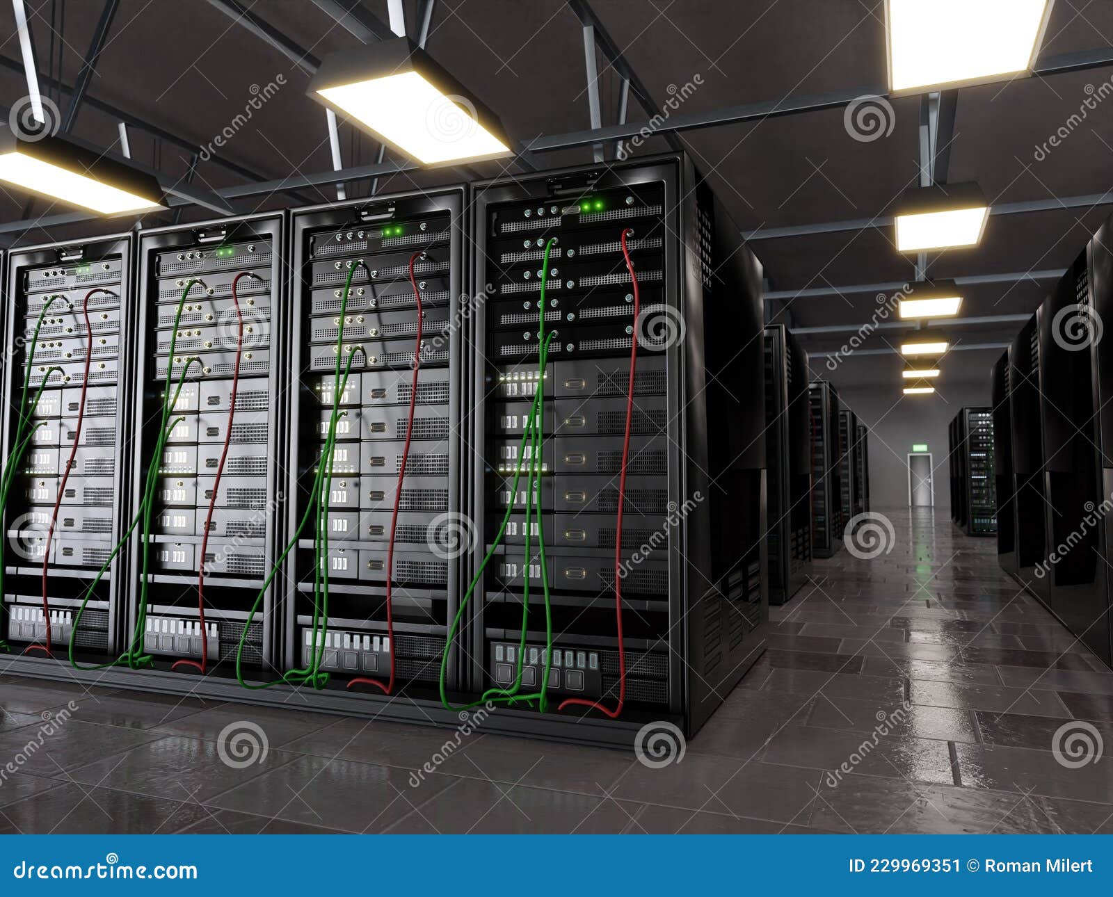 Server Room with Supercomputer Stock Illustration - Illustration of ...