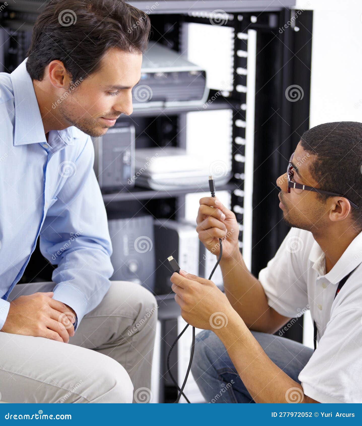 Server Room, it Support and Cables with a Technician Explaining To a ...