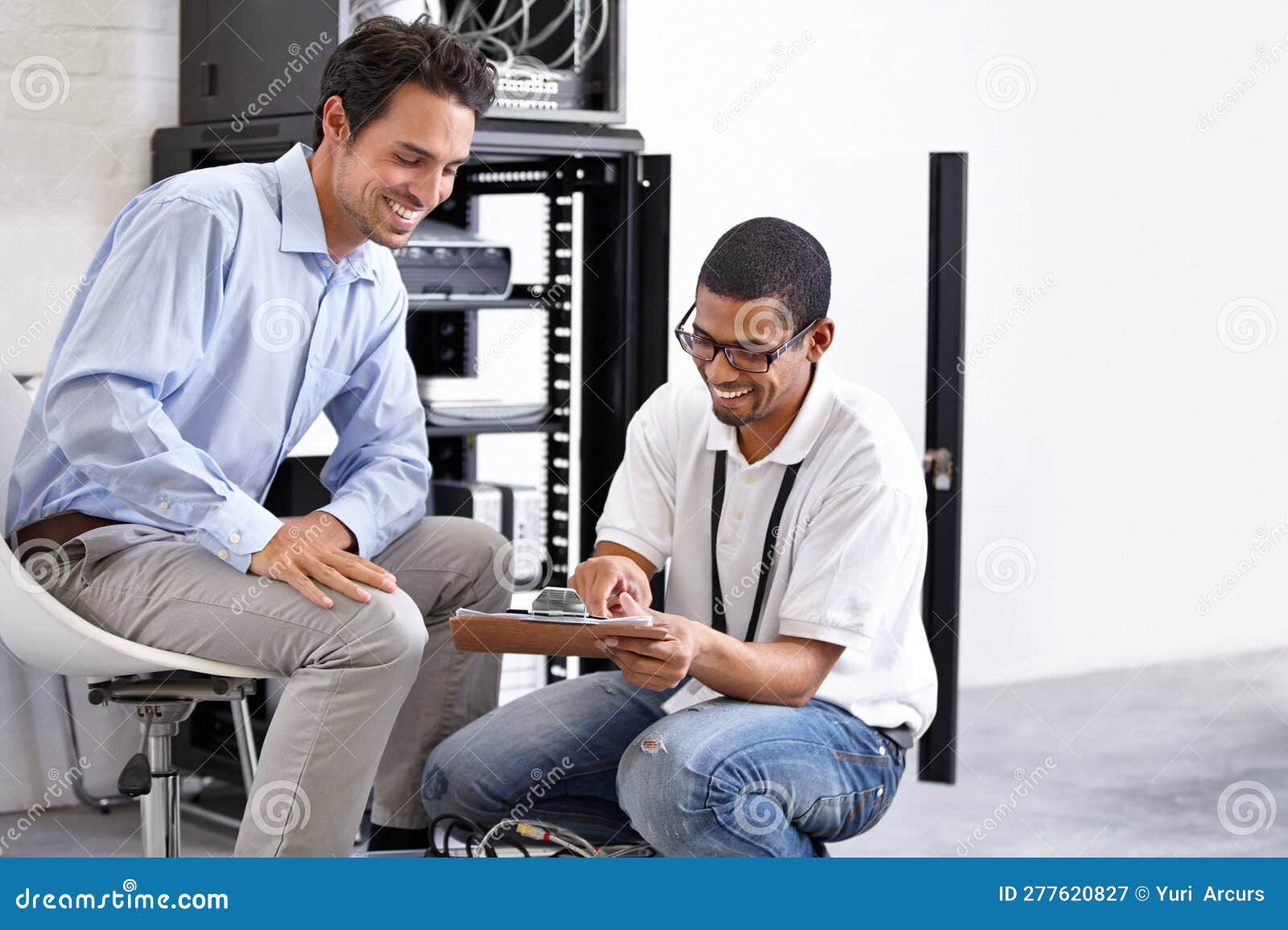 Server Room, it Support and Clipboard with a Technician Talking To a ...