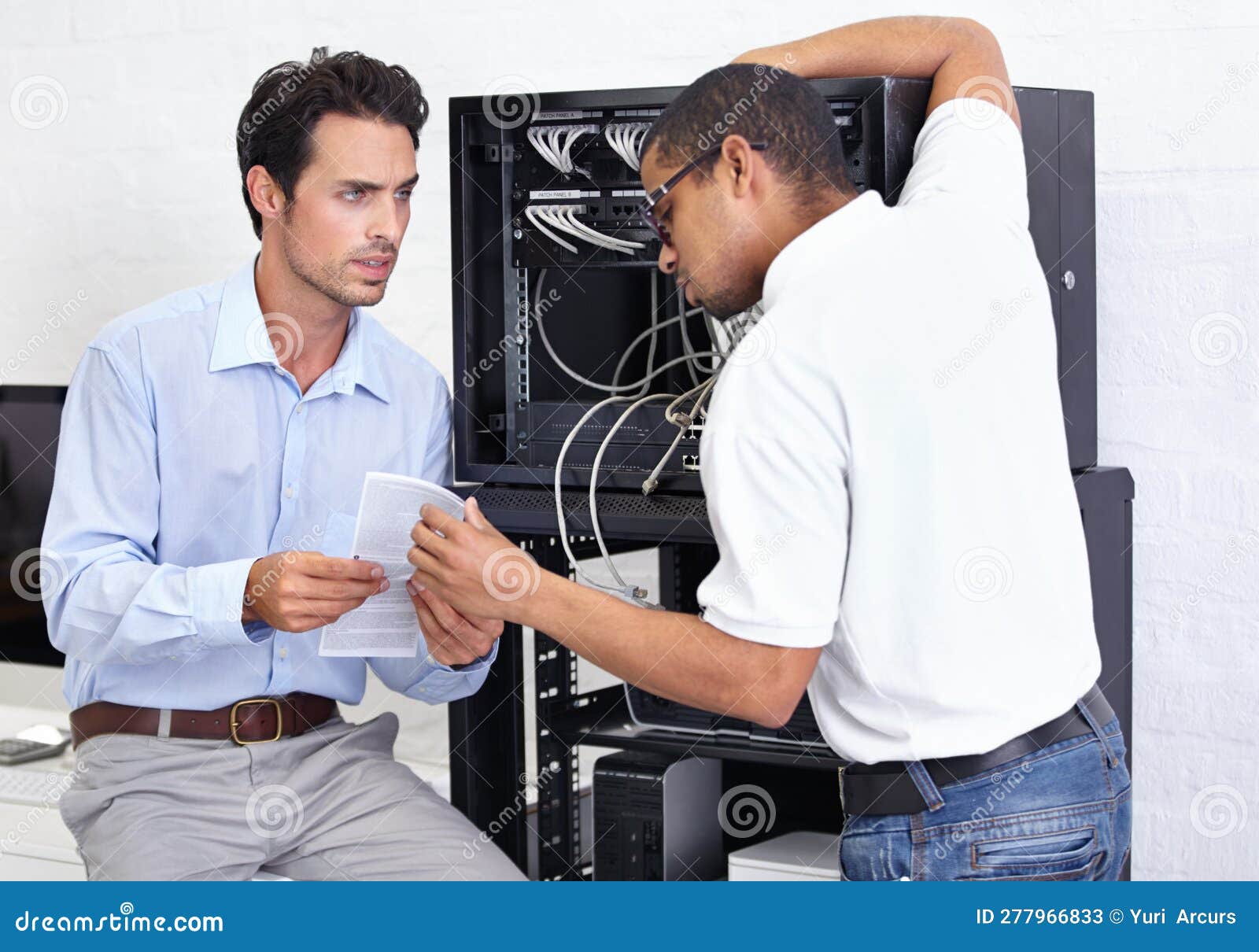 Server Room, it Support and Error with a Man Engineer Talking To a ...