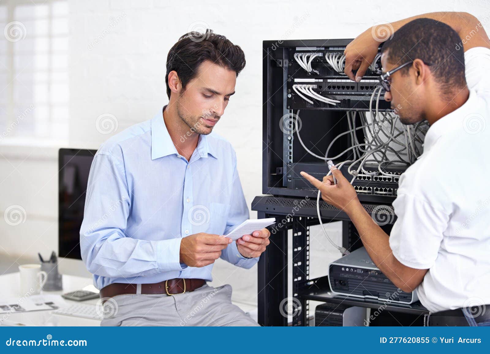 Server Room, it Support and Instructions with a Technician Talking To a ...