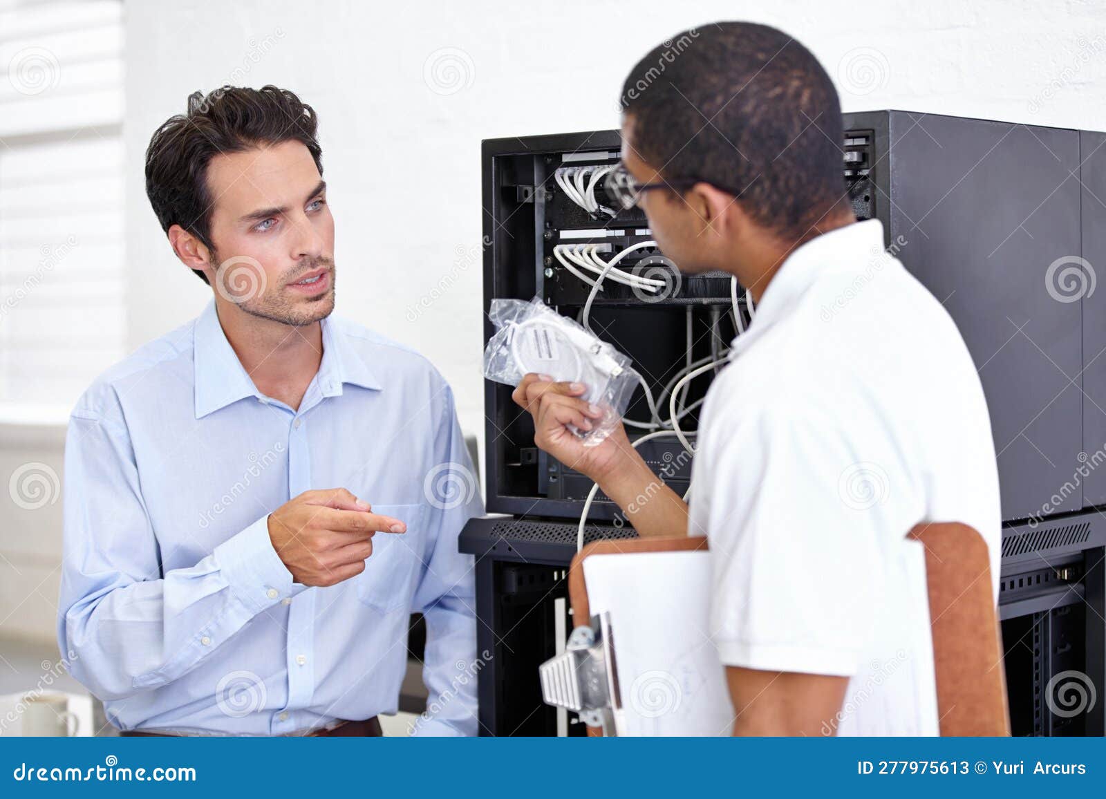 Server Room, it Support and Wires with an Engineer Talking To a ...