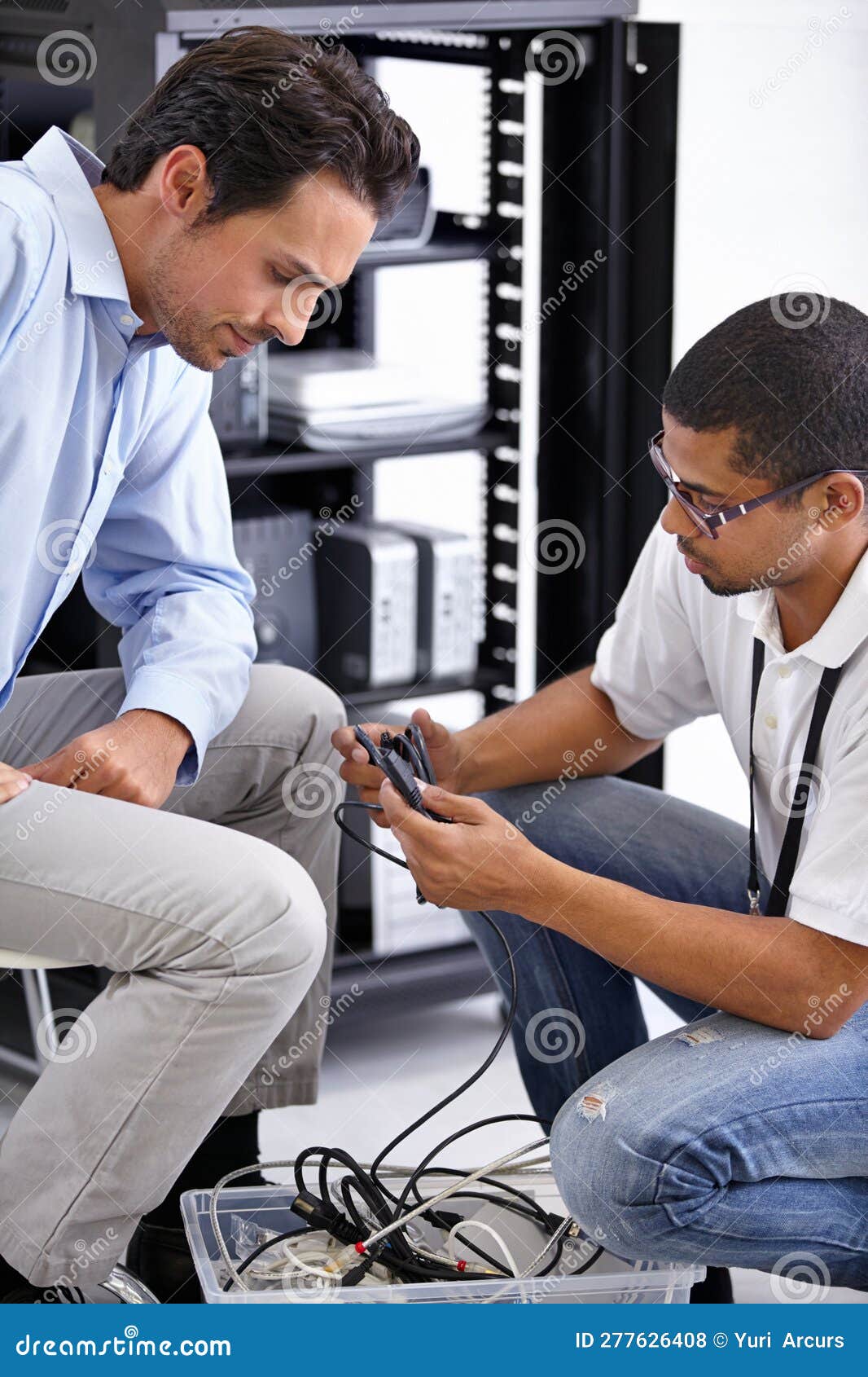 Server Room, it Support and Wires with a Technician Talking To a ...