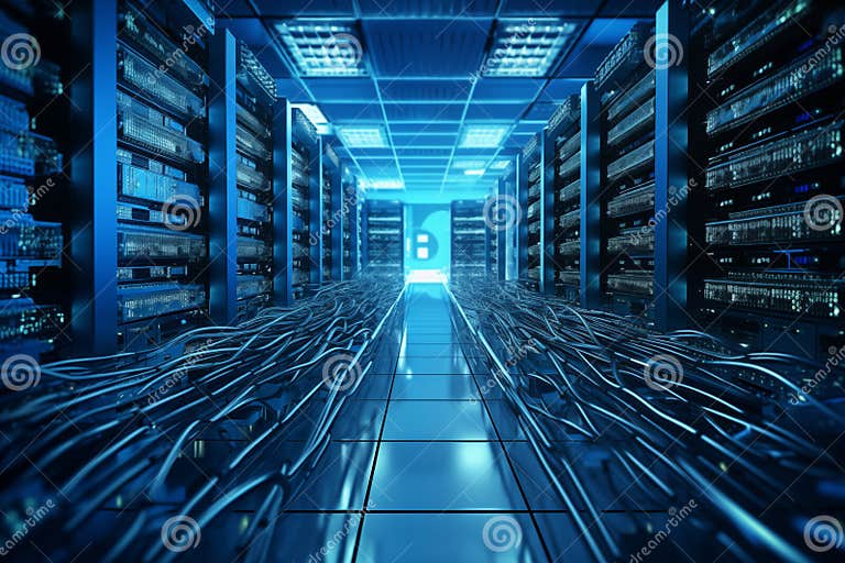 Server Room Technology with Networking Cable and Hardware System ...