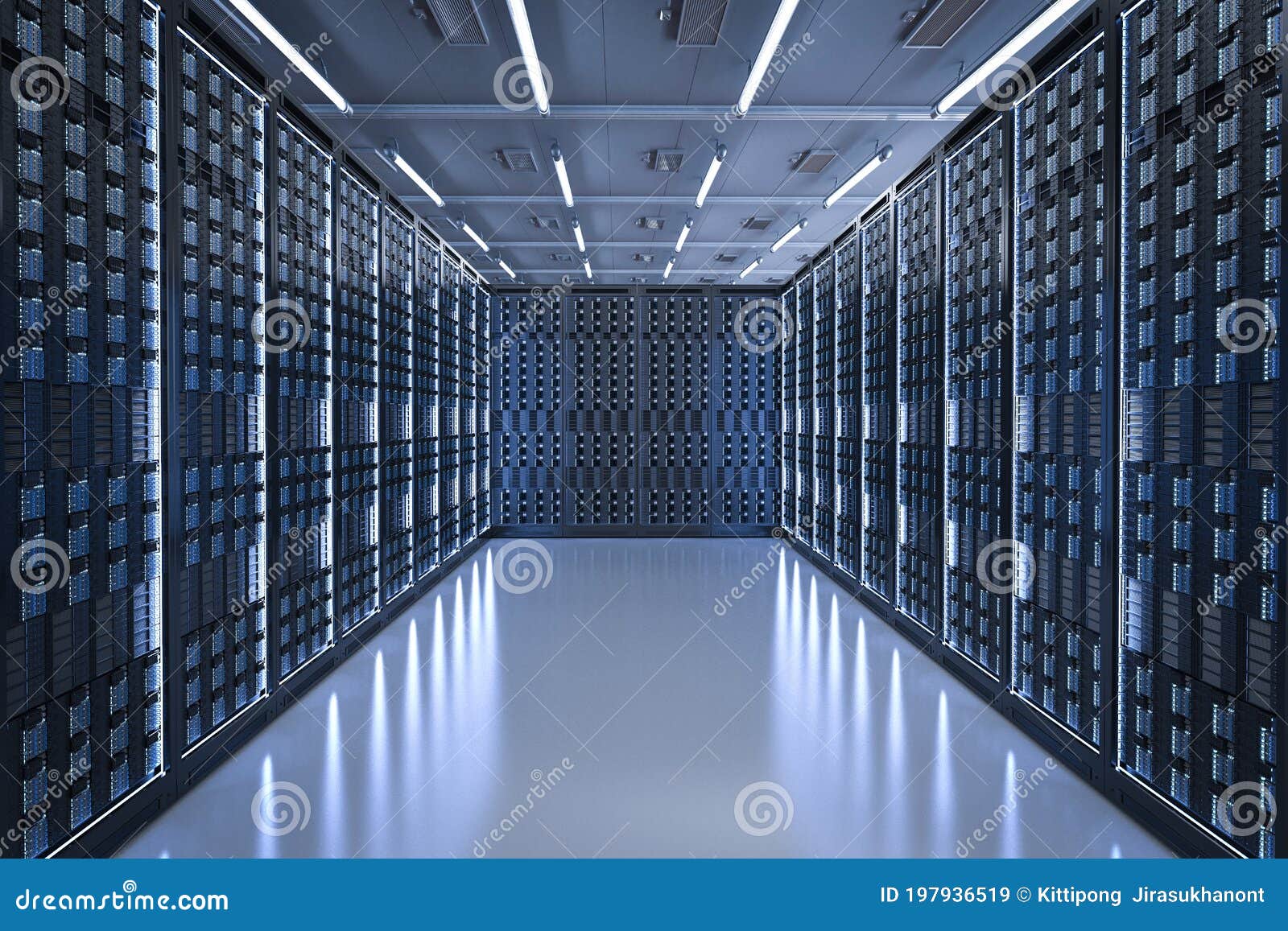 Server Room with Server Tower Stock Illustration - Illustration of farm ...