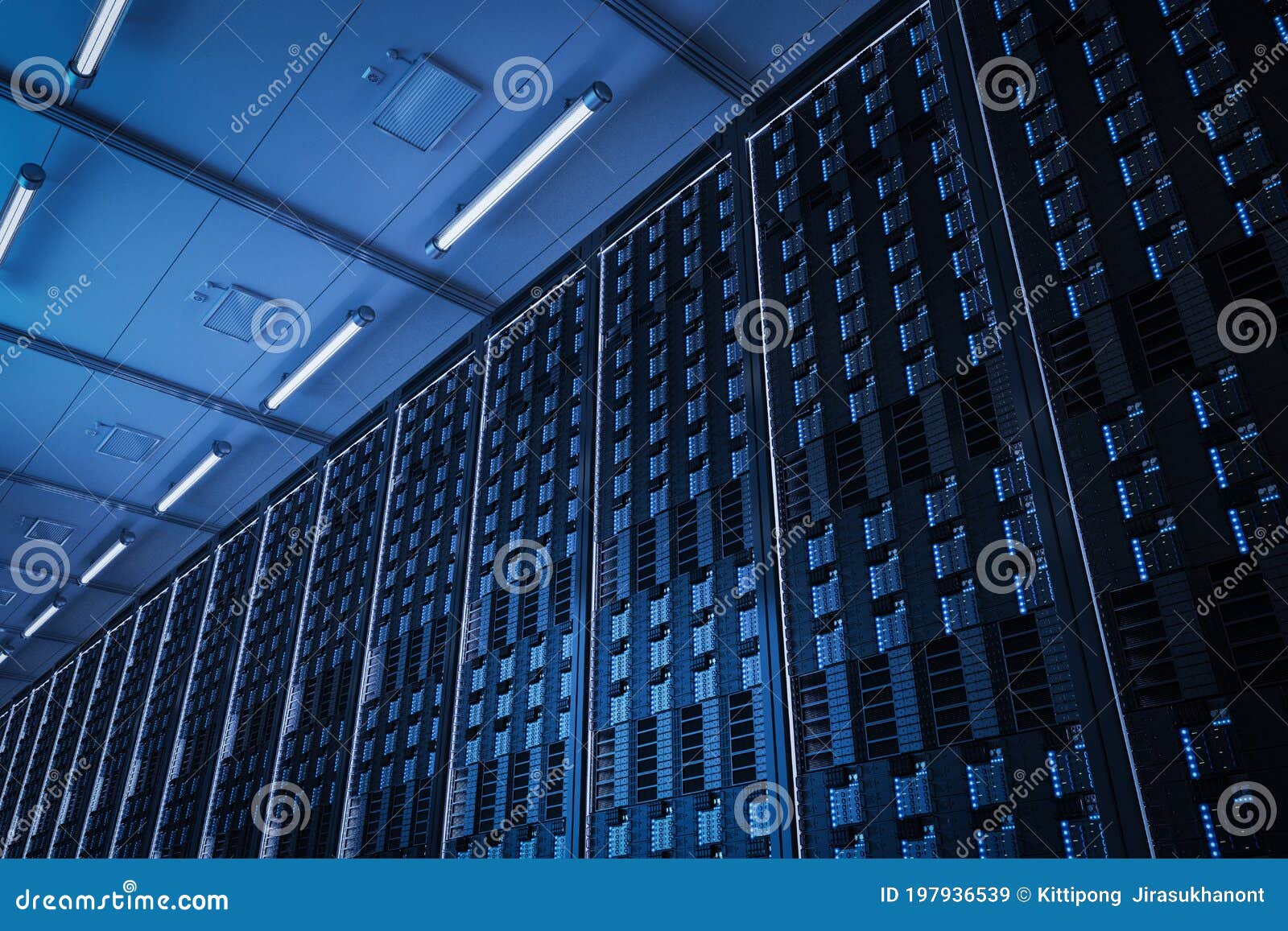 Server Room with Server Tower Stock Illustration - Illustration of rack ...