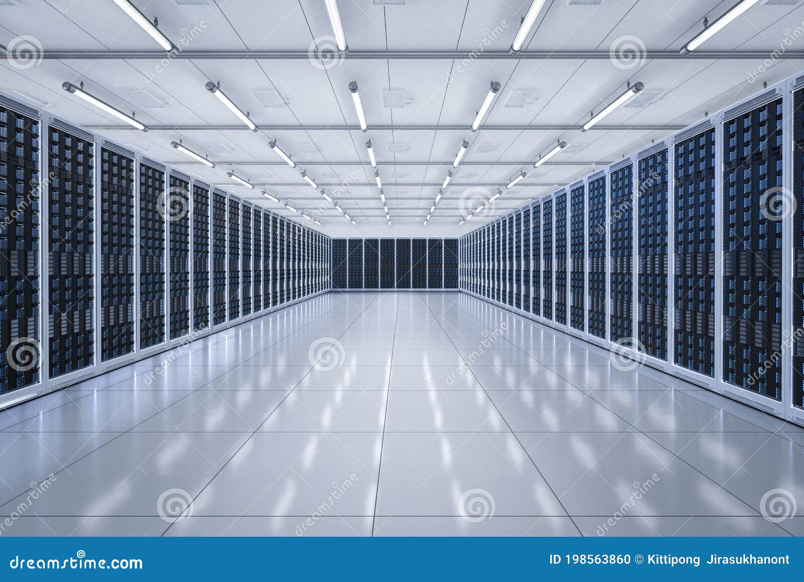 Server Room with Server Tower Stock Illustration - Illustration of room ...