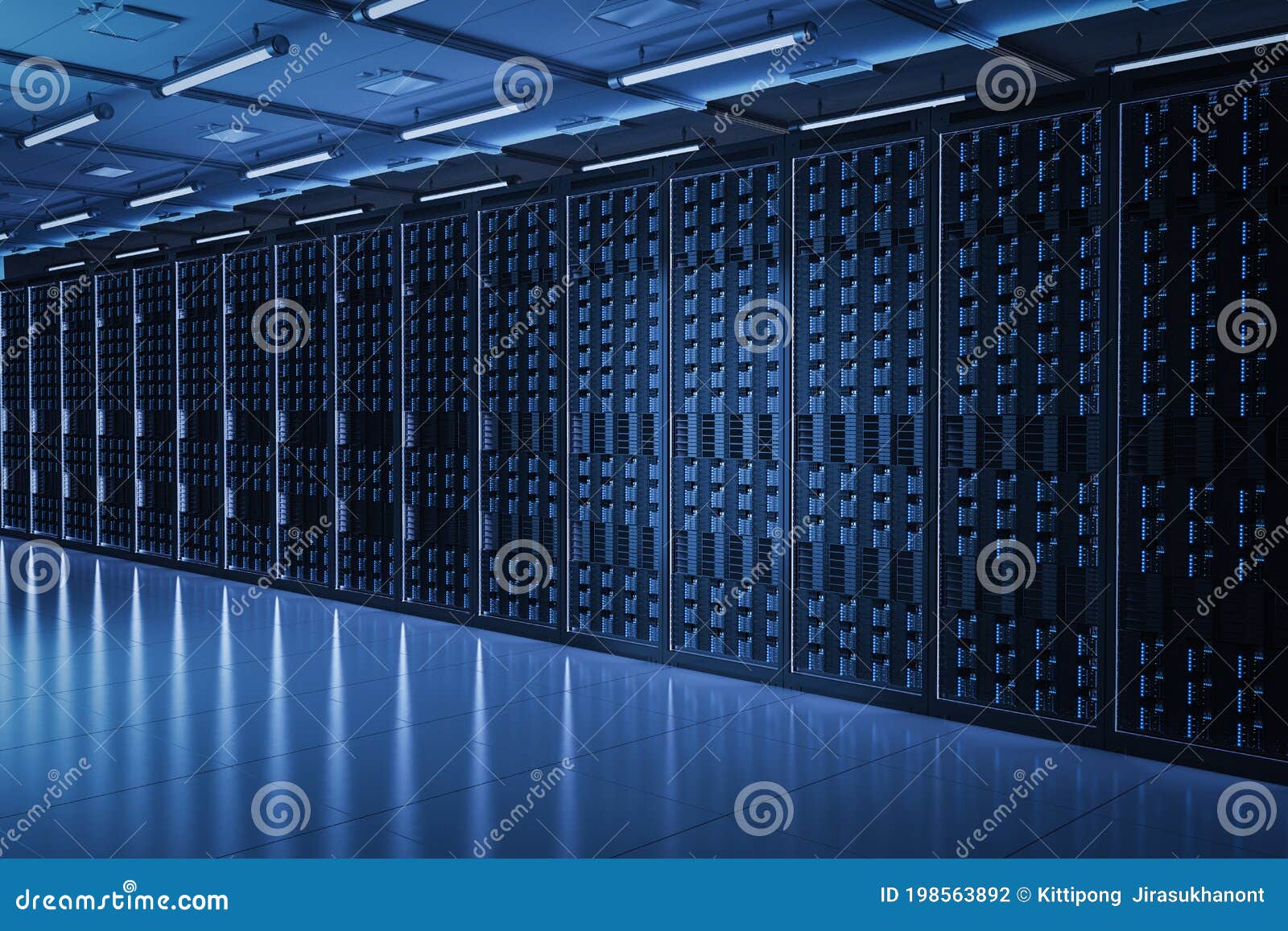 Server Room with Server Tower Stock Illustration - Illustration of ...