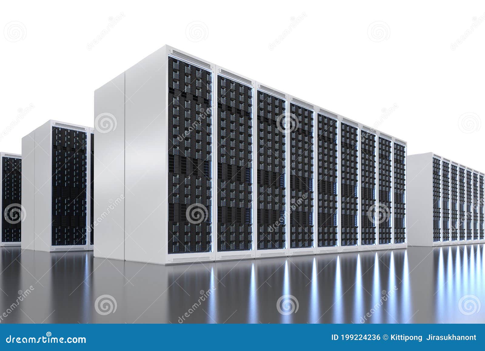 Server Room with Server Tower Stock Illustration - Illustration of disk ...