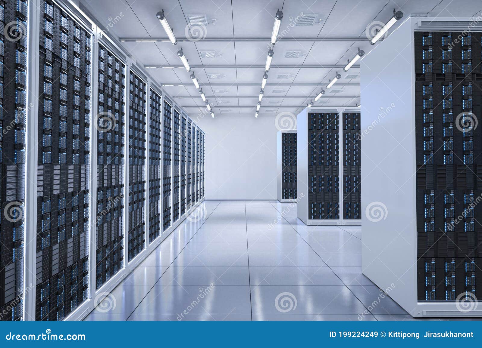 Server Room with Server Tower Stock Illustration - Illustration of ...