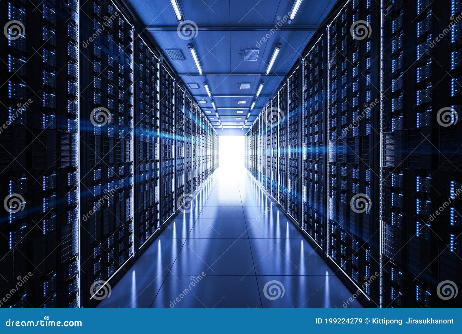 Server Room with Server Tower Stock Illustration - Illustration of ...