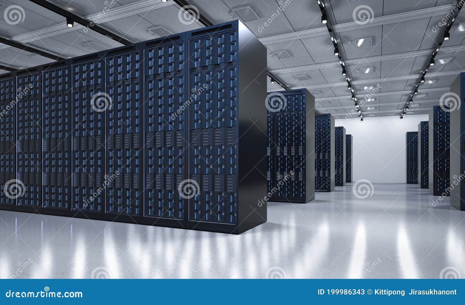 Server Room with Server Tower Stock Illustration - Illustration of ...