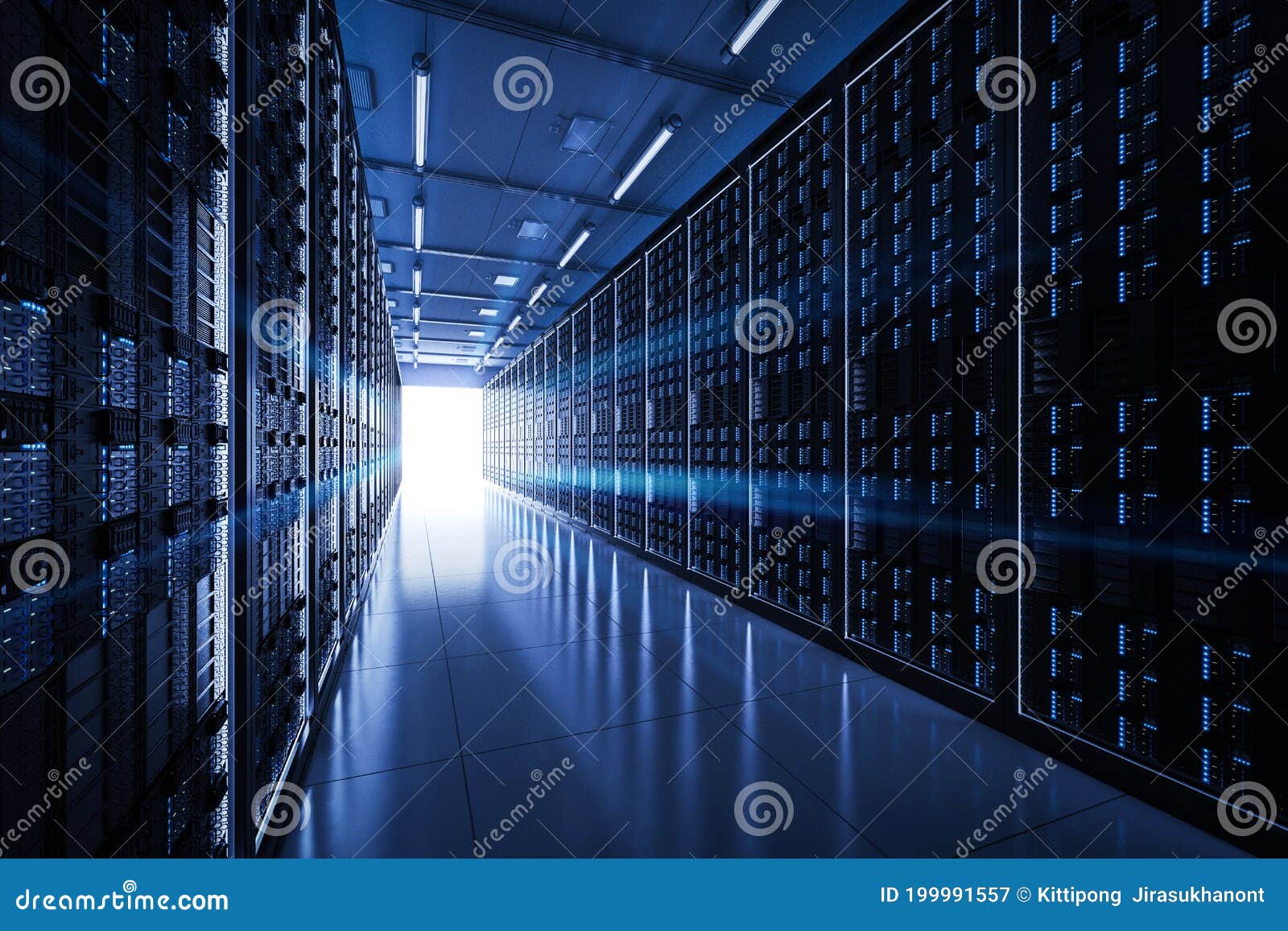Server Room with Server Tower Stock Illustration - Illustration of ...