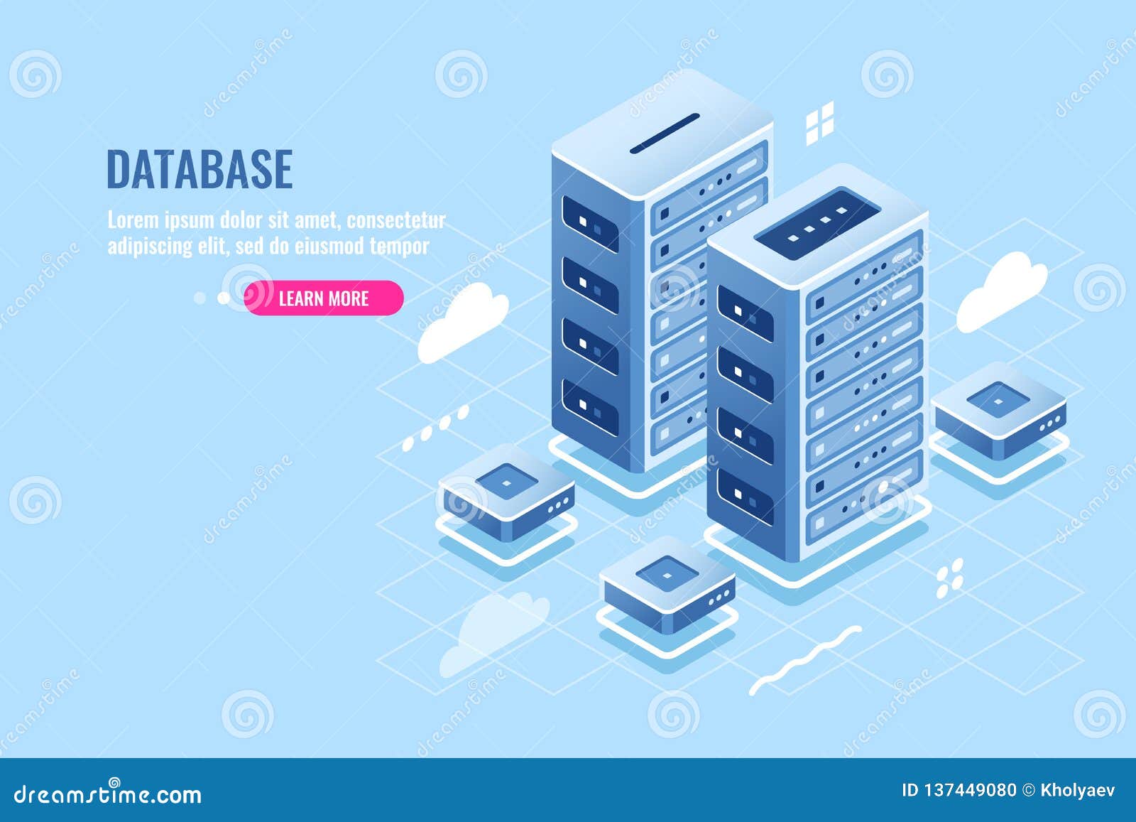 Server Room, Web Site Hosting, Cloud Storage, Database and Data Center Isometric Icon ...