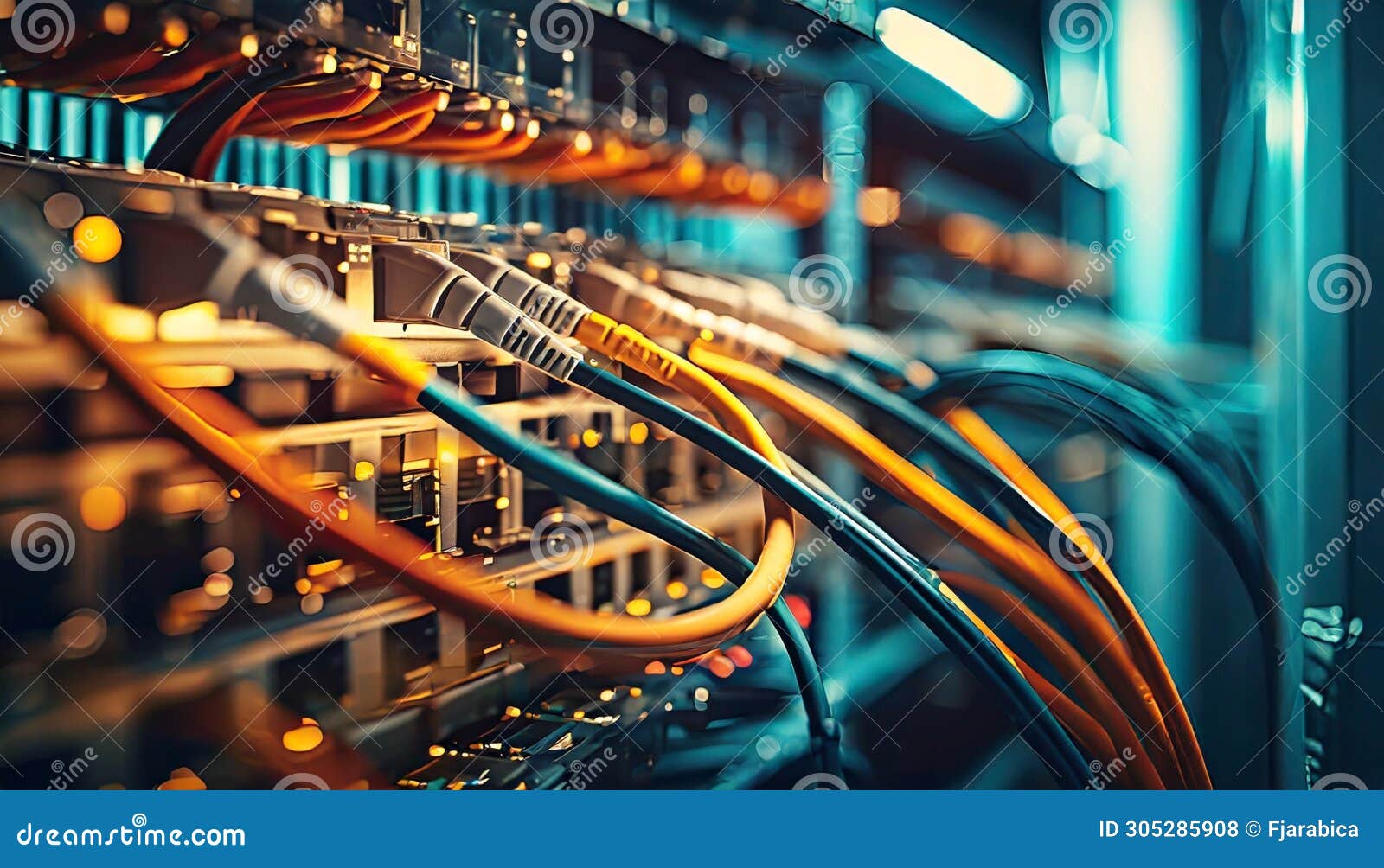 Server Room with Yellow Cables Stock Illustration - Illustration of ...