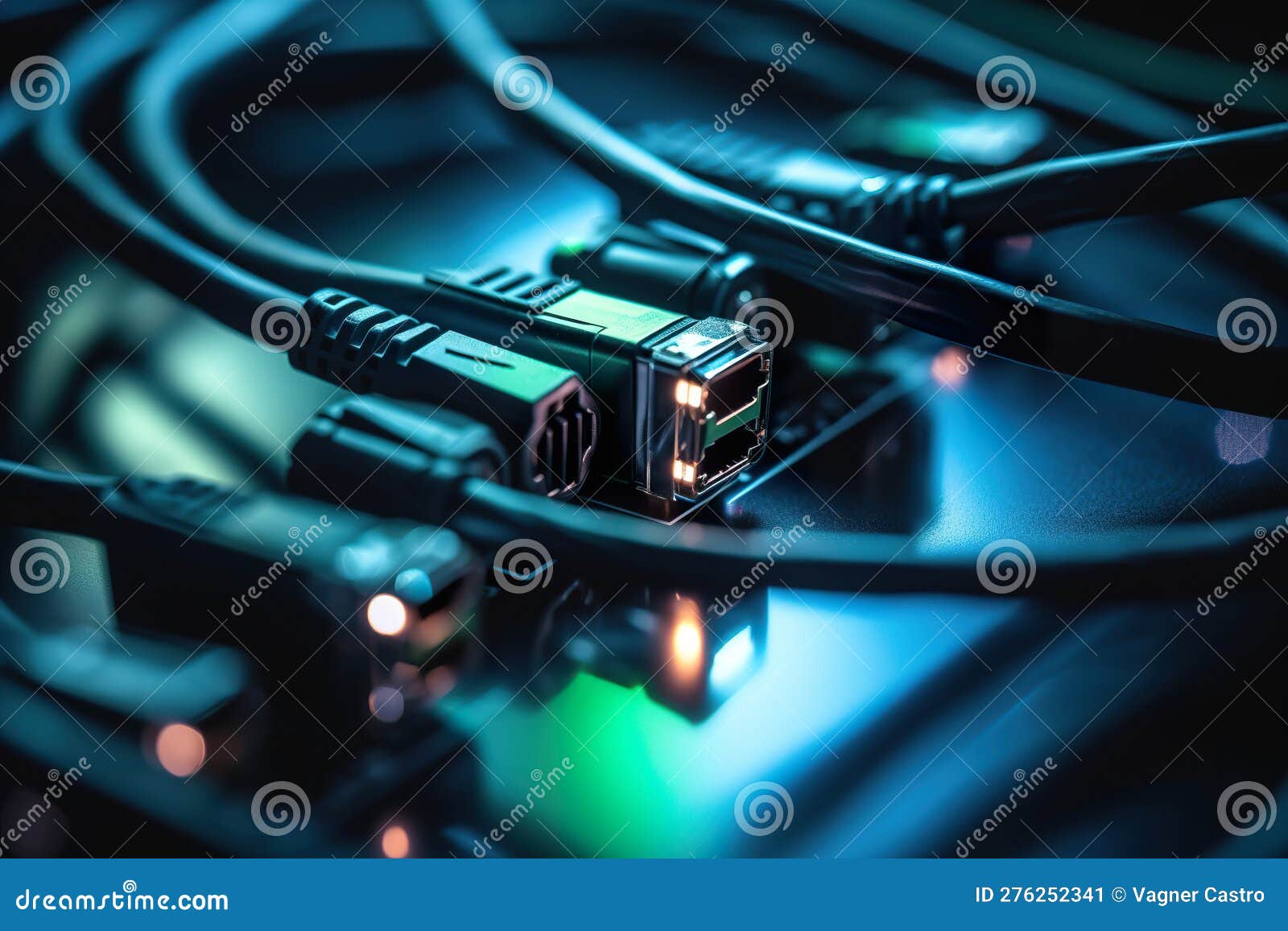 Server Staggered Cables And Interfaces. Network Cables Connected In ...