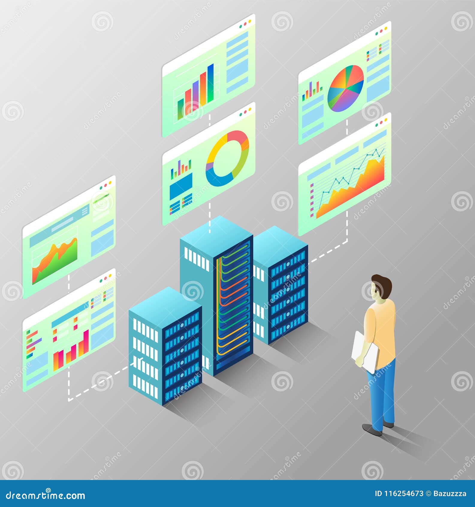 Server Statistics Vector Isometric Flow Chart Stock Vector ...