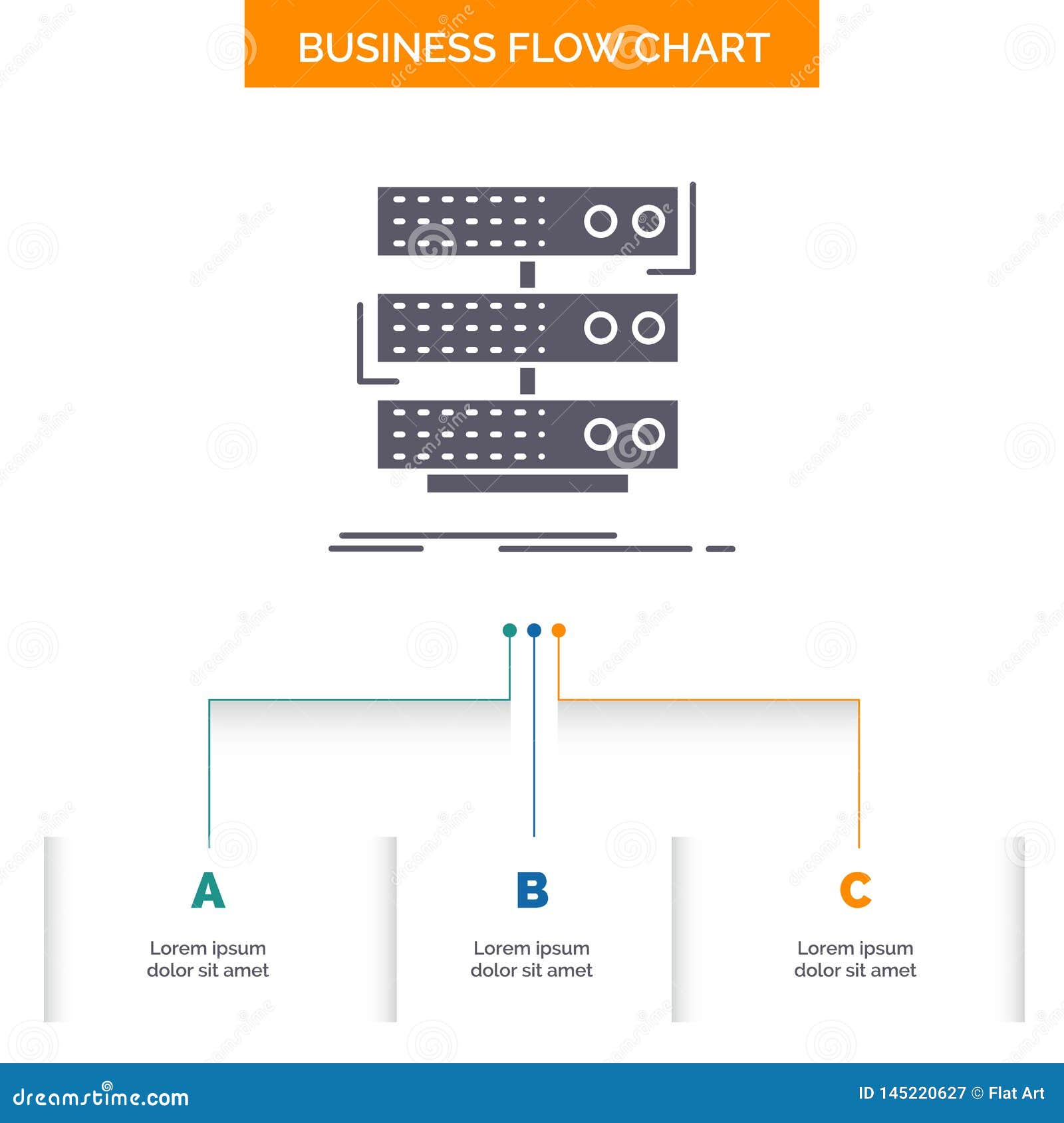 Server, Storage, Rack, Database, Data Business Flow Chart Design with 3 ...