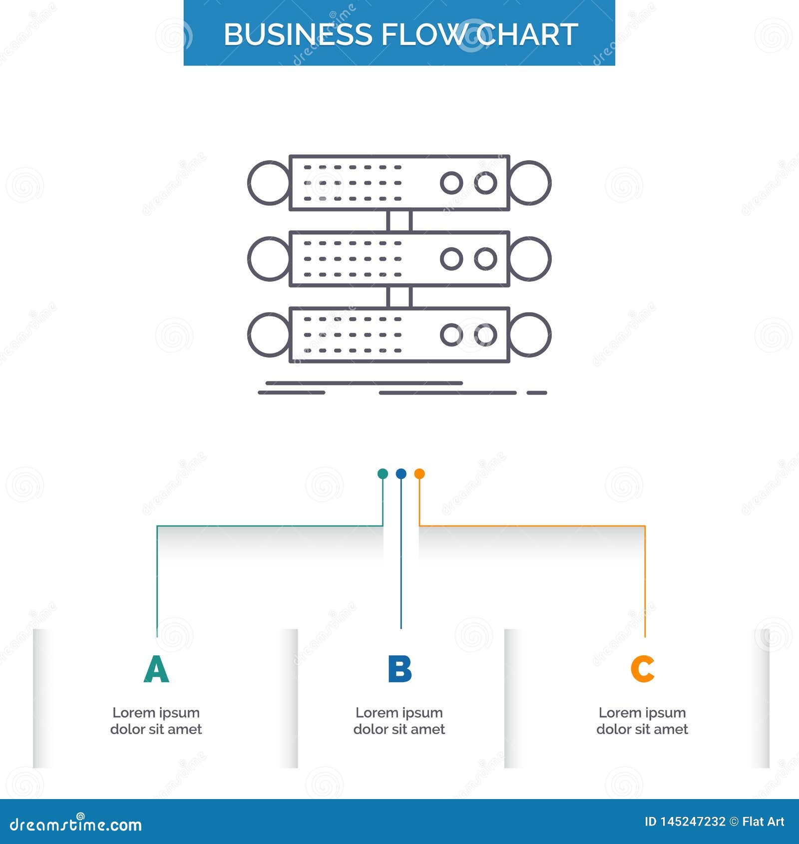 Server Structure Rack Database Data Business Flow Chart Design With 3 Steps Line Icon For