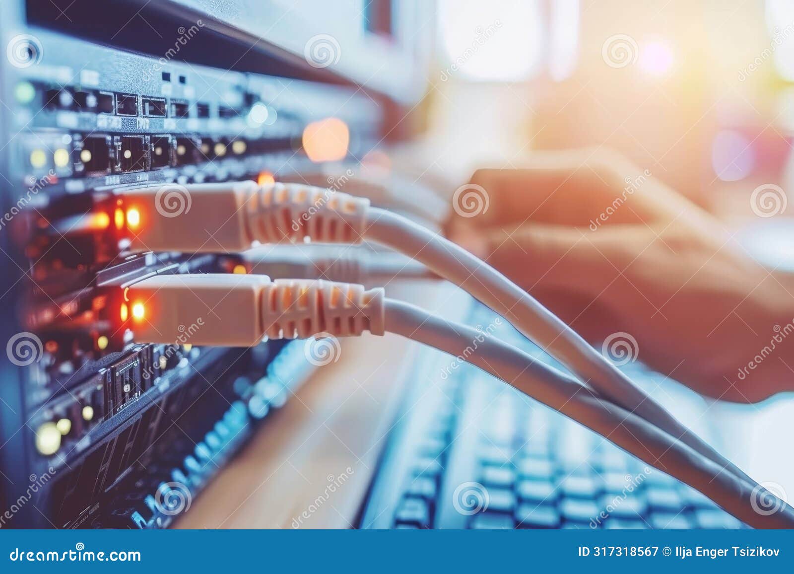 Server Switch Connected To Lan through High Speed Fiber Optic Cable for ...